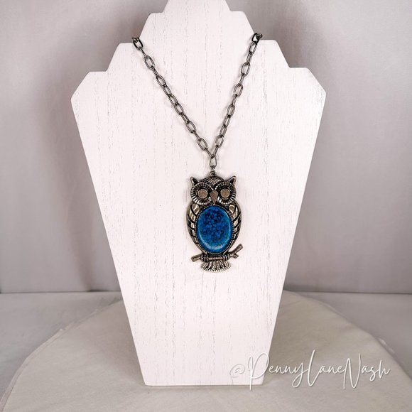 Vintage | Jewelry | Vintage Turquoise Bird Owl Pendant Silver Necklace ...